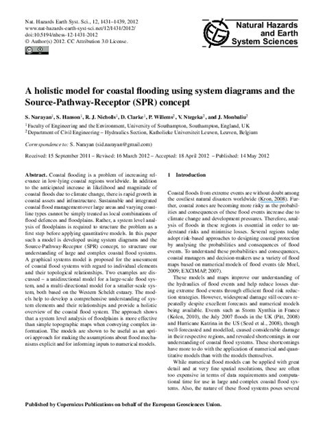 Pdf A Holistic Model For Coastal Flooding Using System Diagrams And The Source Pathway