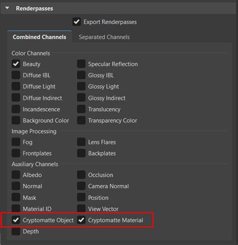 using the cryptomatte options