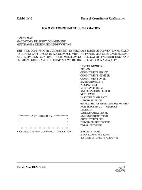 Fillable Online Form Of Commitment Confirmation Fannie Mae Fax Email