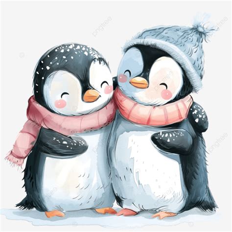 귀여운 행복 펭귄 커플 포옹 펭귄 재미있는 예쁜 Png 일러스트 및 이미지 에 대한 무료 다운로드 Pngtree