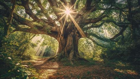 Ein Baum Im Wald Durch Den Die Sonne Scheint Kostenlose Foto