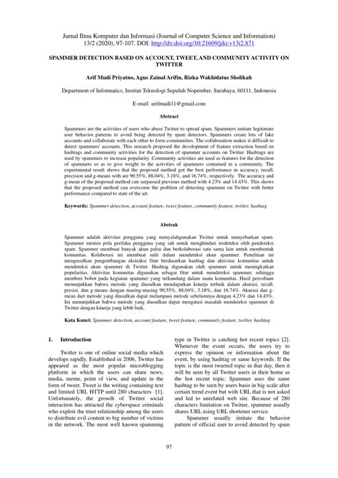 Pdf Spammer Detection Based On Account Tweet And Community Activity On Twitter