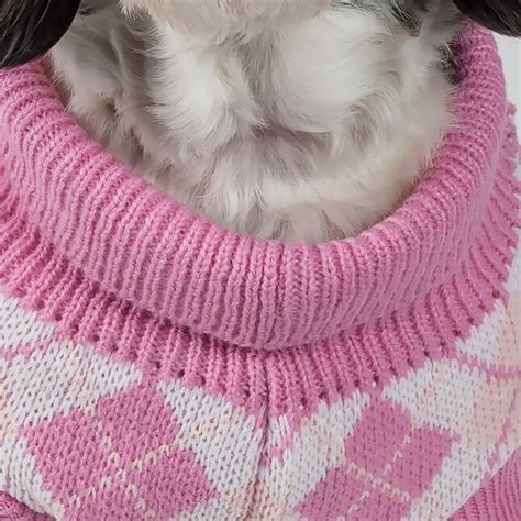 Pet Life Argyle Style Ribbed Fashion Pet Sweater Pink Unisex Medium
