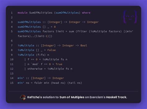 Keftchas Solution For Sum Of Multiples In Haskell On Exercism