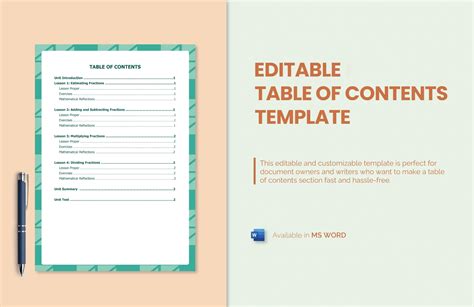 Free Table Of Contents Word Template In Word Download