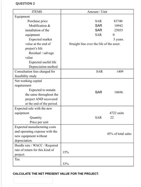 Solved QUESTION 2 CALCULATE THE NET PRESENT VALUE FOR THE Chegg