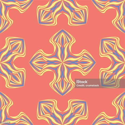 꽃 디자인 원활한 무늬입니다 연어 빨간 배경에 밝은 노란색과 파란색 꽃 요소 0명에 대한 스톡 벡터 아트 및 기타 이미지 0명 꽃무늬 노랑 Istock