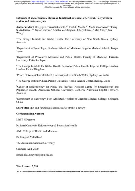 Influence Of Socioeconomic Status On Functional Outcomes After Stroke A Systematic Review And