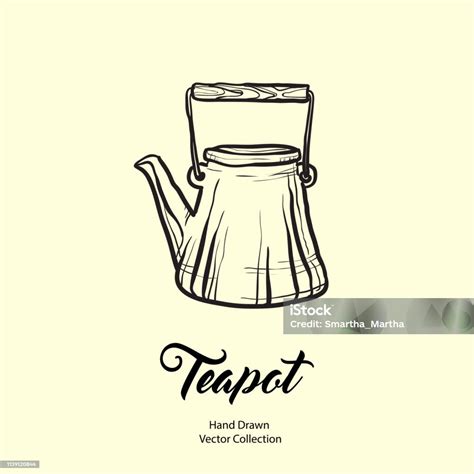 옛날 스타일의 주전자 손으로 그린 잉크 벡터 일러스트 고립 된 라인 주전자 로고 카페 메뉴 배너 플 라이 어 레트로 손으로 그린