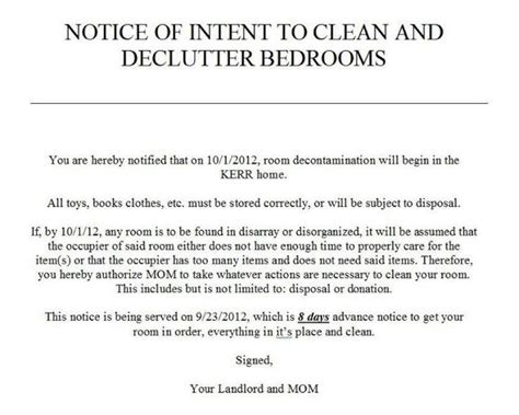 Notice Of Intent To Clean And Declutter Bedrooms Declutter Bedroom