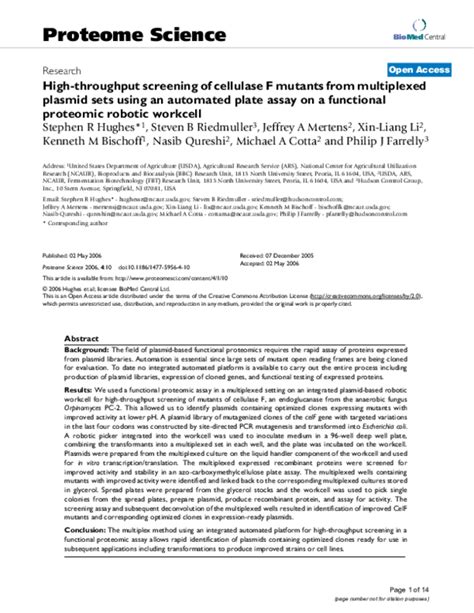 Pdf Automated High Throughput Screening Of Cellulase F Mutants