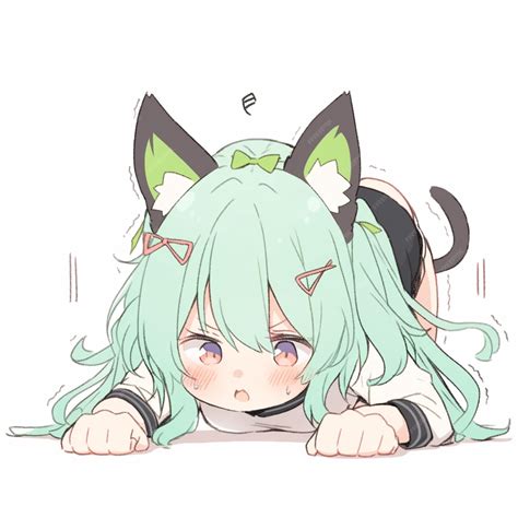 Premium Ai Image Anime Girl With Green Hair And Cat Ears Laying On