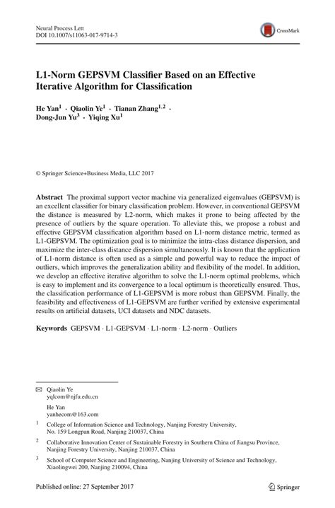 PDF L1 Norm GEPSVM Classifier Based On An Effective Iterative