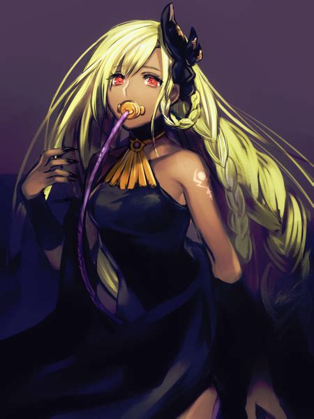 Safebooru 01rosso 1girl Bangs Bare Shoulders Black Dress Black Nails