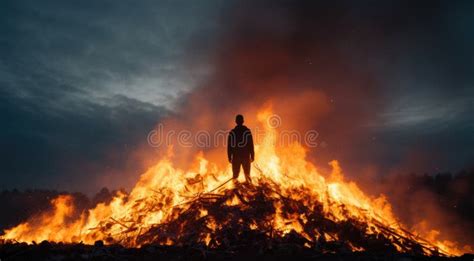 A Man Standing On Top Of A Pile Of Fire Ai Stock Image Image Of Hell