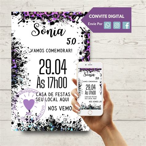 Convite Digital Feminino Oncinha Rosa Elo7 Produtos Especiais
