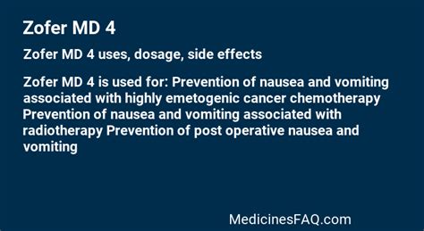 Zofer Md 4 Uses Dosage Side Effects Food Interaction And Faq