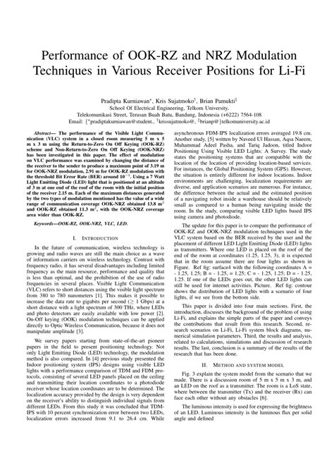 Pdf Performance Of Ook Rz And Nrz Modulation Techniques In Various Receiver Positions For Li Fi