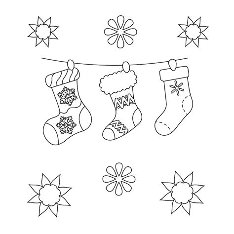 크리스마스 양말 색칠 페이지 그림 프리미엄 벡터