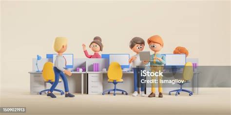 3d 렌더링 사무실 업무용 책상에서 함께 일하는 만화 사람들 3차원 형태에 대한 스톡 사진 및 기타 이미지 3차원 형태 개발 경영자 Istock