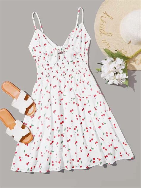 Allover Cherry Print Shirred Cami Dress Tea Dress Cami Dress Dress