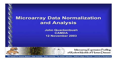 Microarray Data Normalization And Analysiscamda2009 Bioinformatics