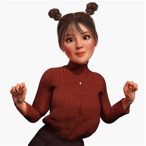 Animated Female Character In Red Sweater 3d Model Download Cartoon