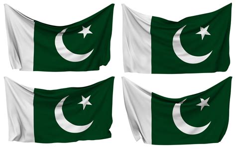 Pakistan Pinned Flag From Corners Isolated With Different Waving