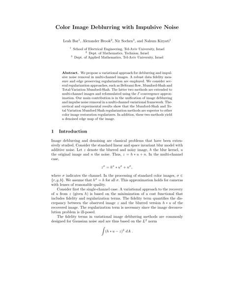 Pdf Color Image Deblurring With Impulsive Noise