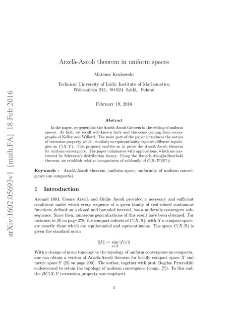 Pdf Arzel A Ascoli Theorem In Uniform Spaces