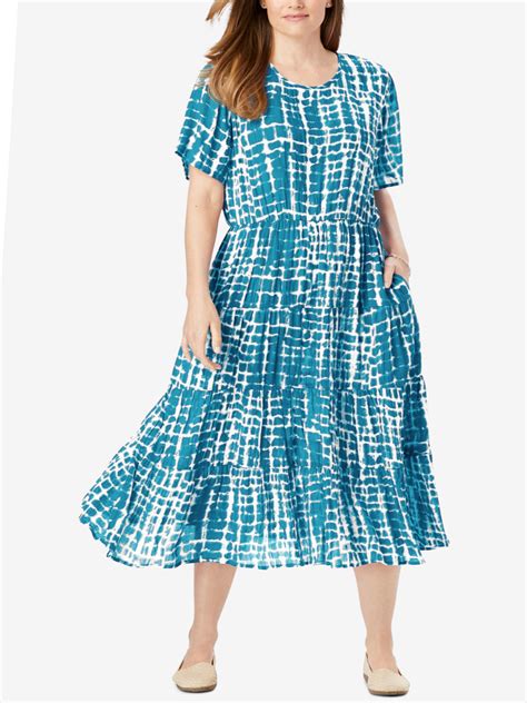 Woman Within Woman Within Assorted Short Sleeve Crinkle Maxi Dress
