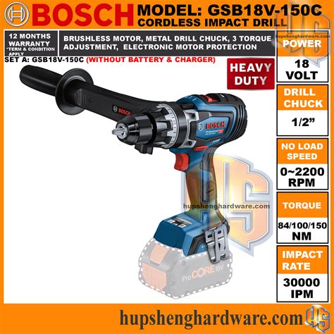Bosch Gsb18v 150c 18v Cordless Impact Drill 2200rpm 84100150nm