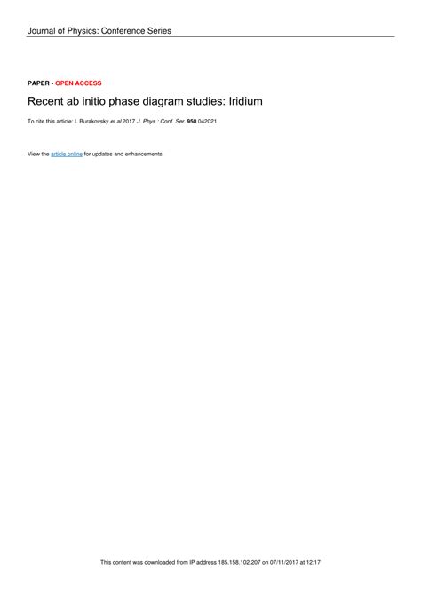 Pdf Recent Ab Initio Phase Diagram Studies Iridium