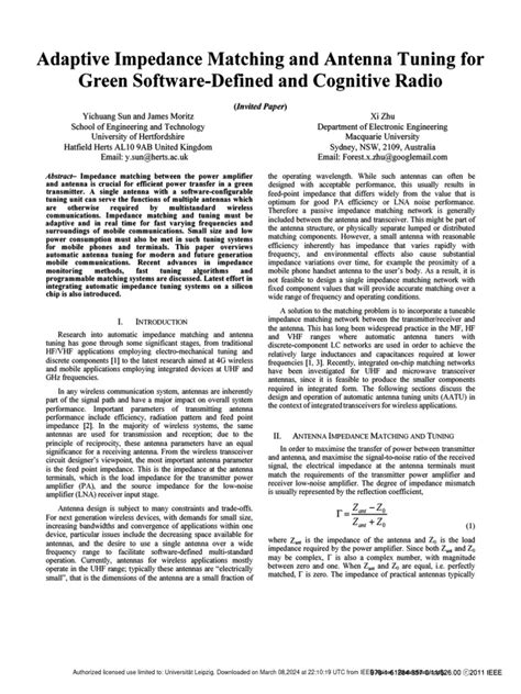Adaptiveimpedancematchingandantennatuningforgreensoftware Definedandcognitiveradio