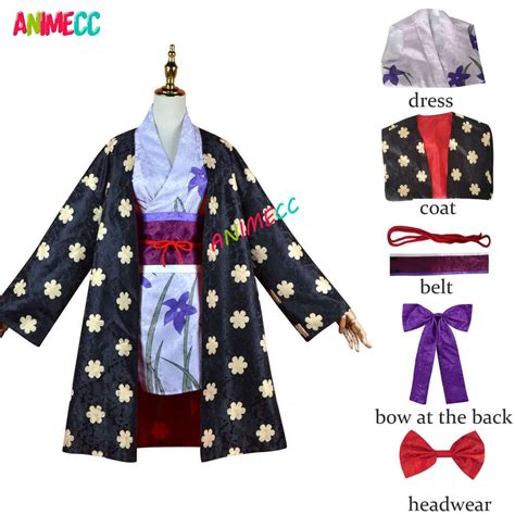 Anime One Piece Nico Robin Cosplay Costume Women Kimono Dark Stripe