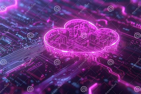 An Illuminated Cloud Computing Network Symbol Hovering Over A Digital Circuit Board Stock Image