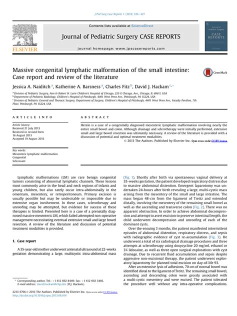 Massive Congenital Lymphatic Malformation Of The Sm 2013 Journal Of