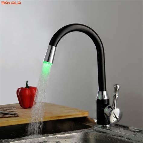 Robinets de cuisine BAKALA Mitigeur à lumière Led Noir Évier pivotant Capteur de