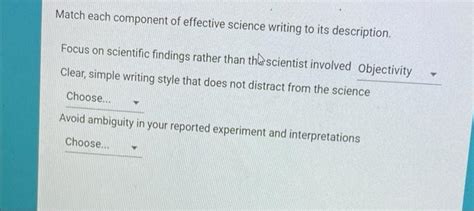 Match Each Component Of Effective Science Writing To