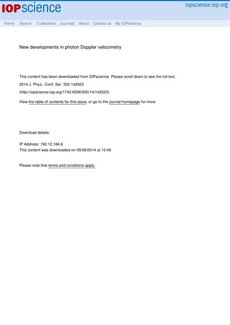 Pdf New Developments In Photon Doppler Velocimetry