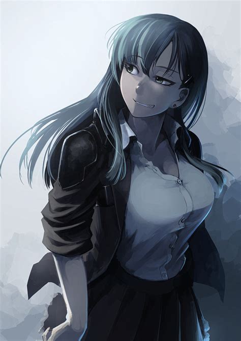 Safebooru 1girl Blazer Breasts Cleavage Ear Studs Earrings Green Eyes