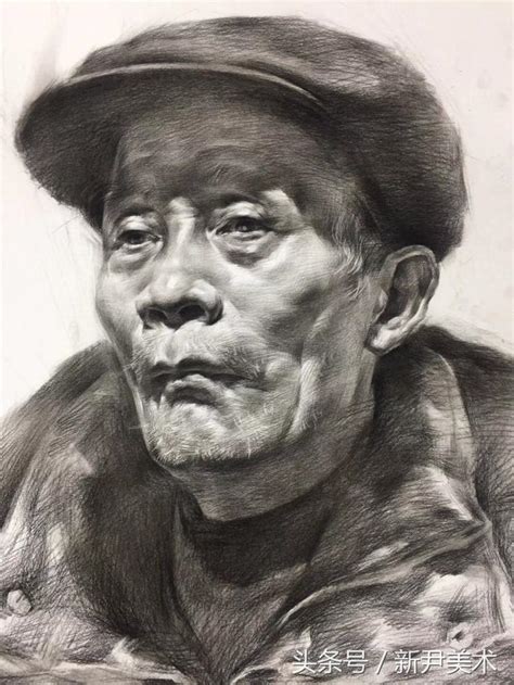 戴帽子的老人 素描頭像 每日頭條