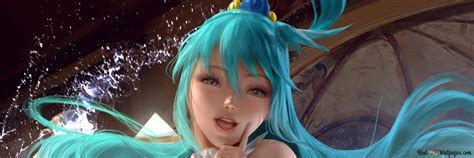 Beautiful Anime Girl Character With Long Blue Hair And Blue White