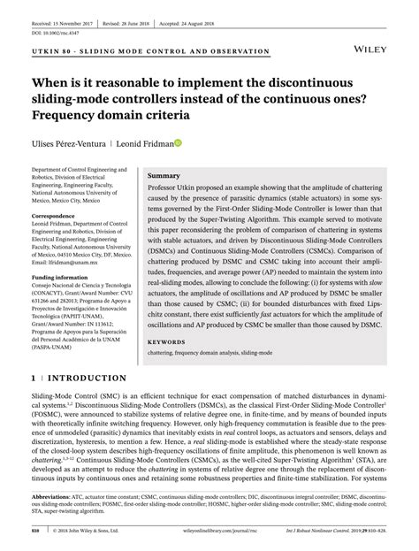 Pdf When Is It Reasonable To Implement The Discontinuous Sliding Mode Controllers Instead Of