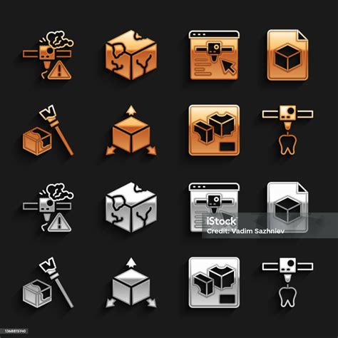 Isometric 큐브 파일 3d 프린터 치아 설정 경고 및 아이콘을 설정합니다 벡터 3차원 형태에 대한 스톡 벡터 아트 및