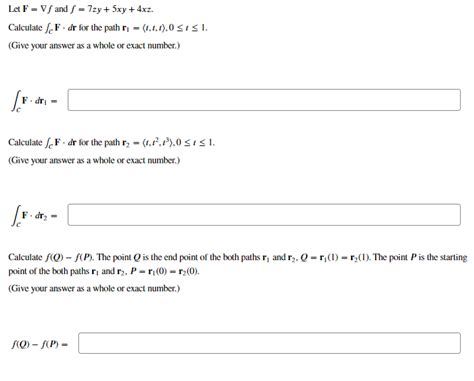 Solved Let F F And F 7zy 5xy 4xz Calculate CFdr For The Chegg Com