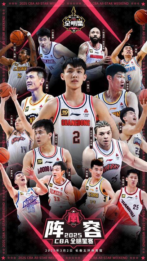 Cba全明星赛阵容公布，徐杰、周鹏、郭艾伦领衔南区首发阵容