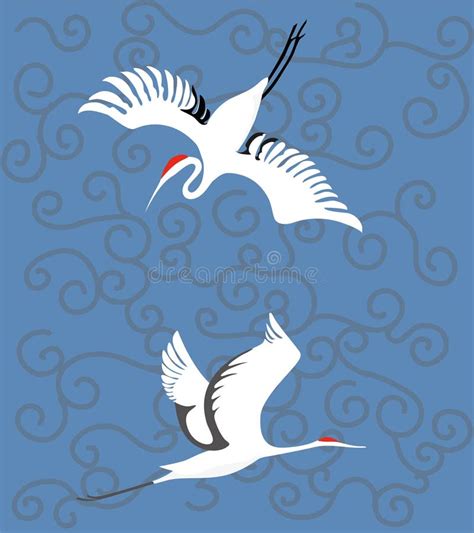 Watercolor Asian Crane Bird Set Stock Illustration Illustration Of