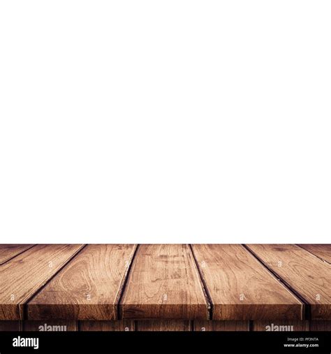 Empty Wooden Table Top On Isolated White Template Mock Up For Display