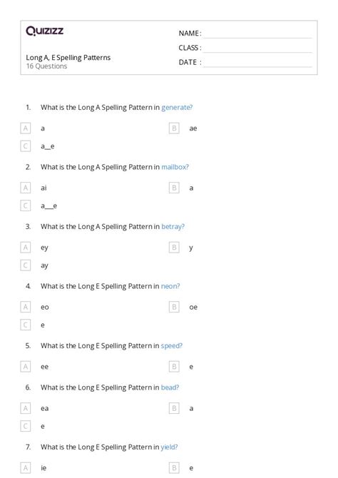 50 Spelling Patterns Worksheets For 5th Class On Quizizz Free